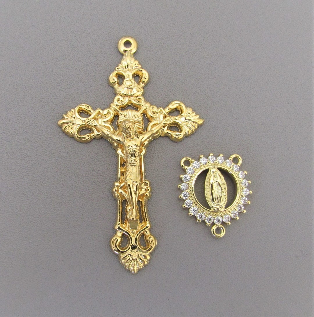 ITALIAN Gold Rosary Crucifix & RHINESTONE Lady Guadalupe Rosary ...