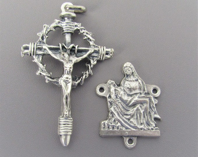 ROSARY Sapphire Blue Crystals French Crucifix Bronze Communion ...
