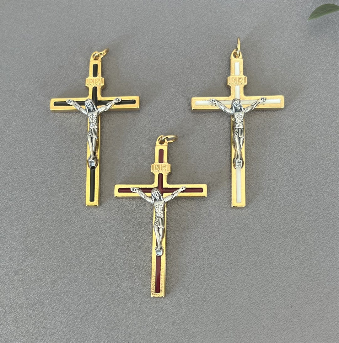 ITALY Large Red Gold Plate Crucifix / Black Rosary Crucifix / White ...