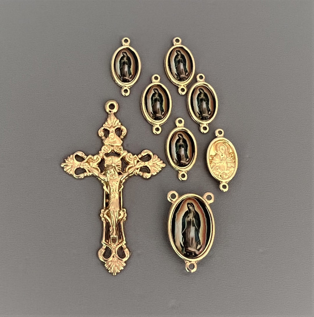 Italy GOLD Lady of GUADALUPE Rosary Centerpiece Rosary Crucifix ~ 8pc ...