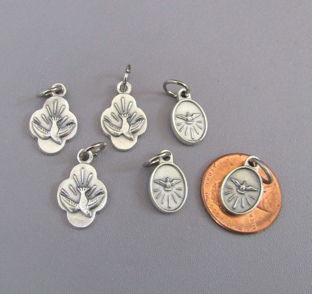 3 Pc Small CONFIRMATION Charms / Silver Dove Holy Medals / Holy Spirit ...