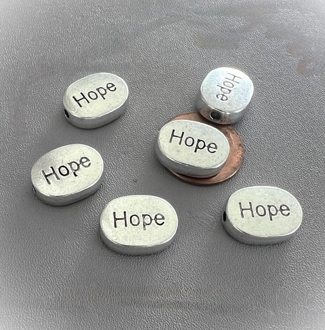 6 Pc Silver Word hope Beads / 16x12 Mm Silver Hope Our Father Pater ...