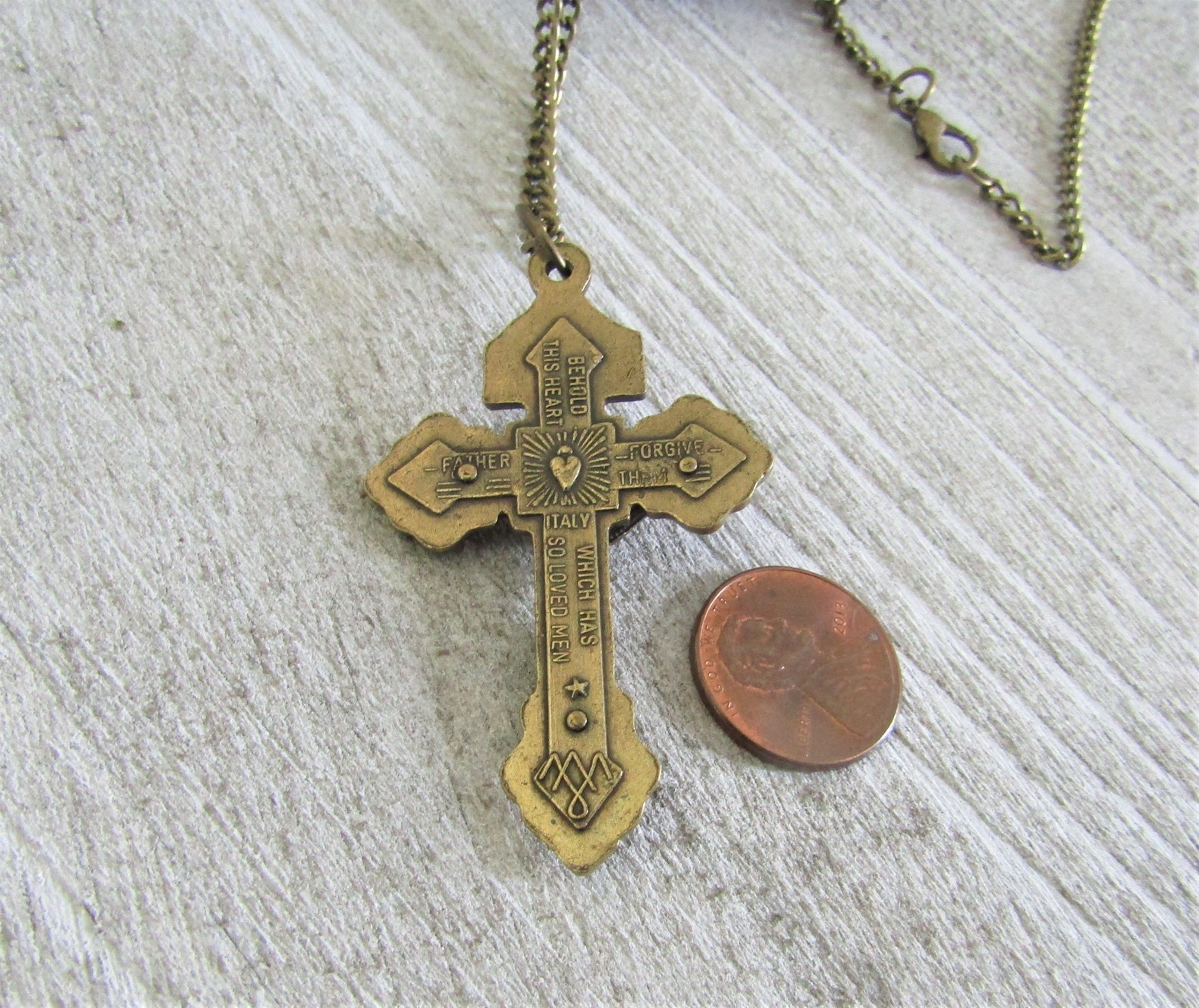 BRONZE Pardon Crucifix Pendant Necklace Large Pardon Cross | Etsy