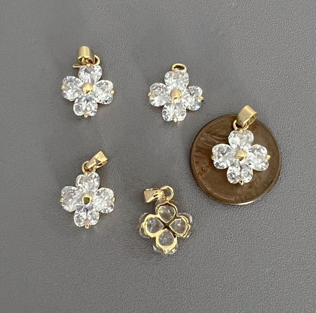 5 Pc Gold Plated Cubic Zirconia Flower Charm / Danity Small Flower CZ ...