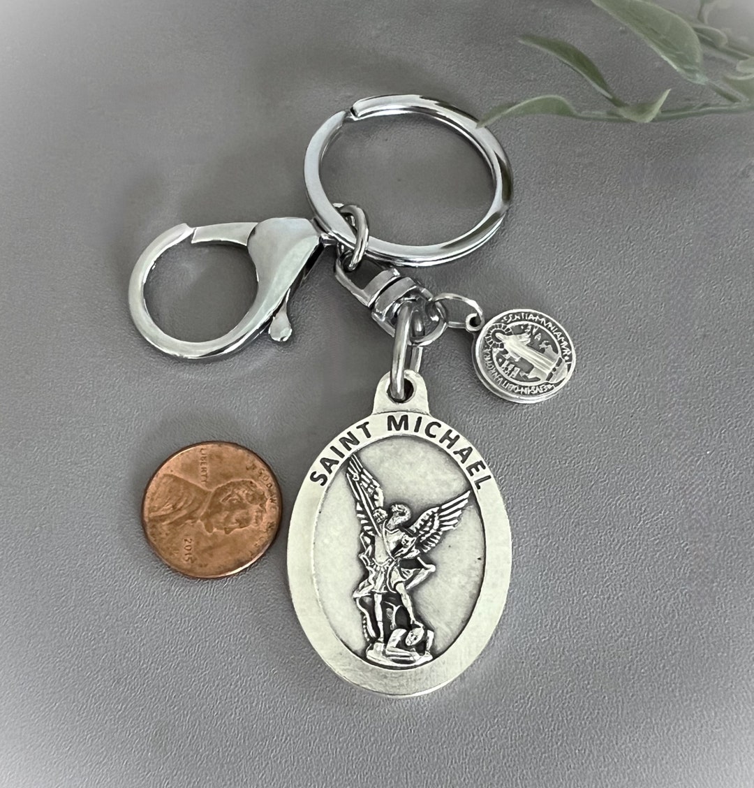 LARGE Saint MICHAEL Key Chain / St Michael Keychain Saint BENEDICT Key ...
