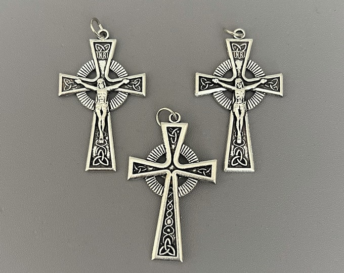 3pc CELTIC Crucifixes / Silver Celtic Rosary Crucifix Cross / Irish ...