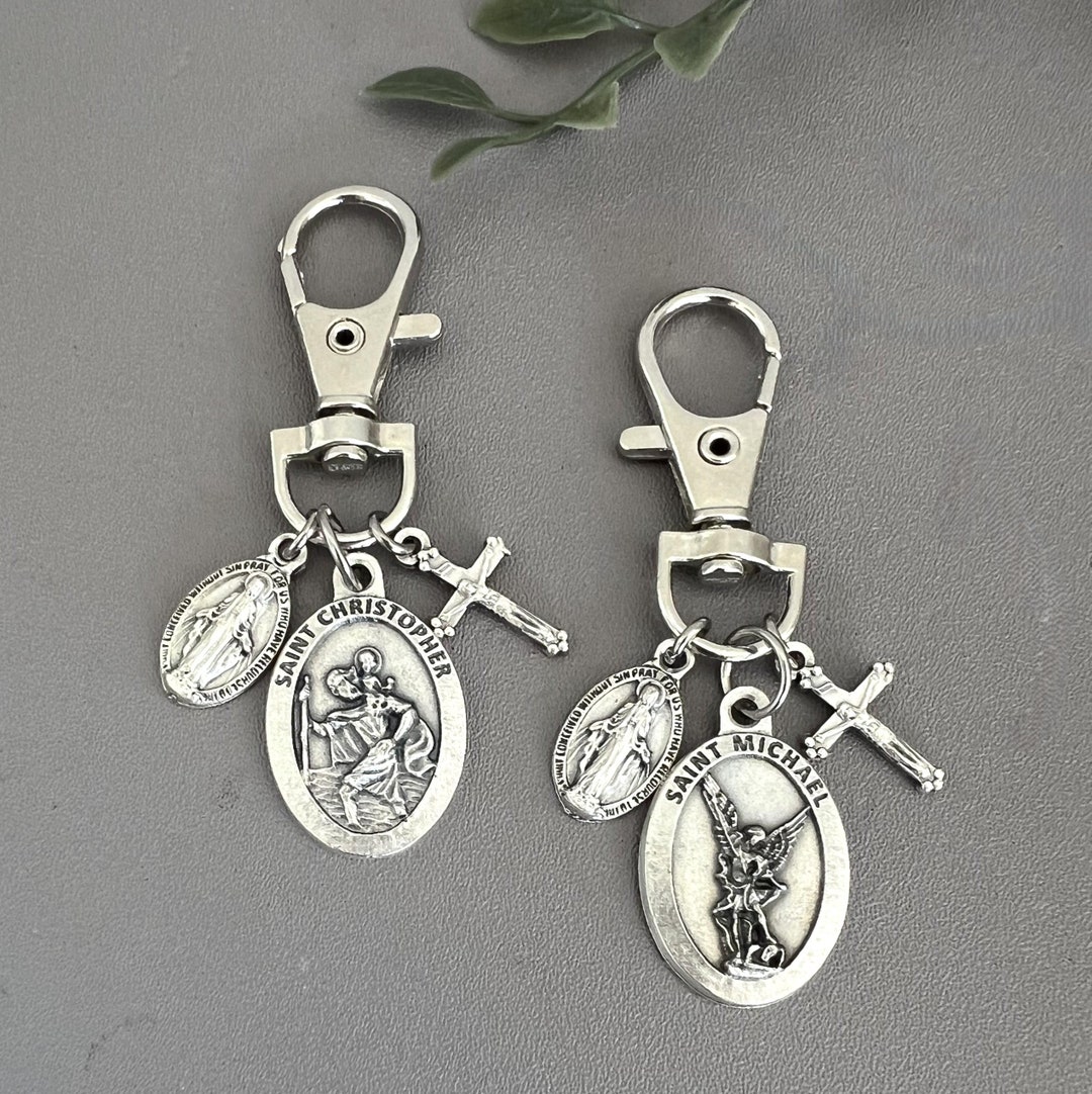 Saint Christopher Clip on Key Chain / Saint Michael Clip on Charm ITALY ...
