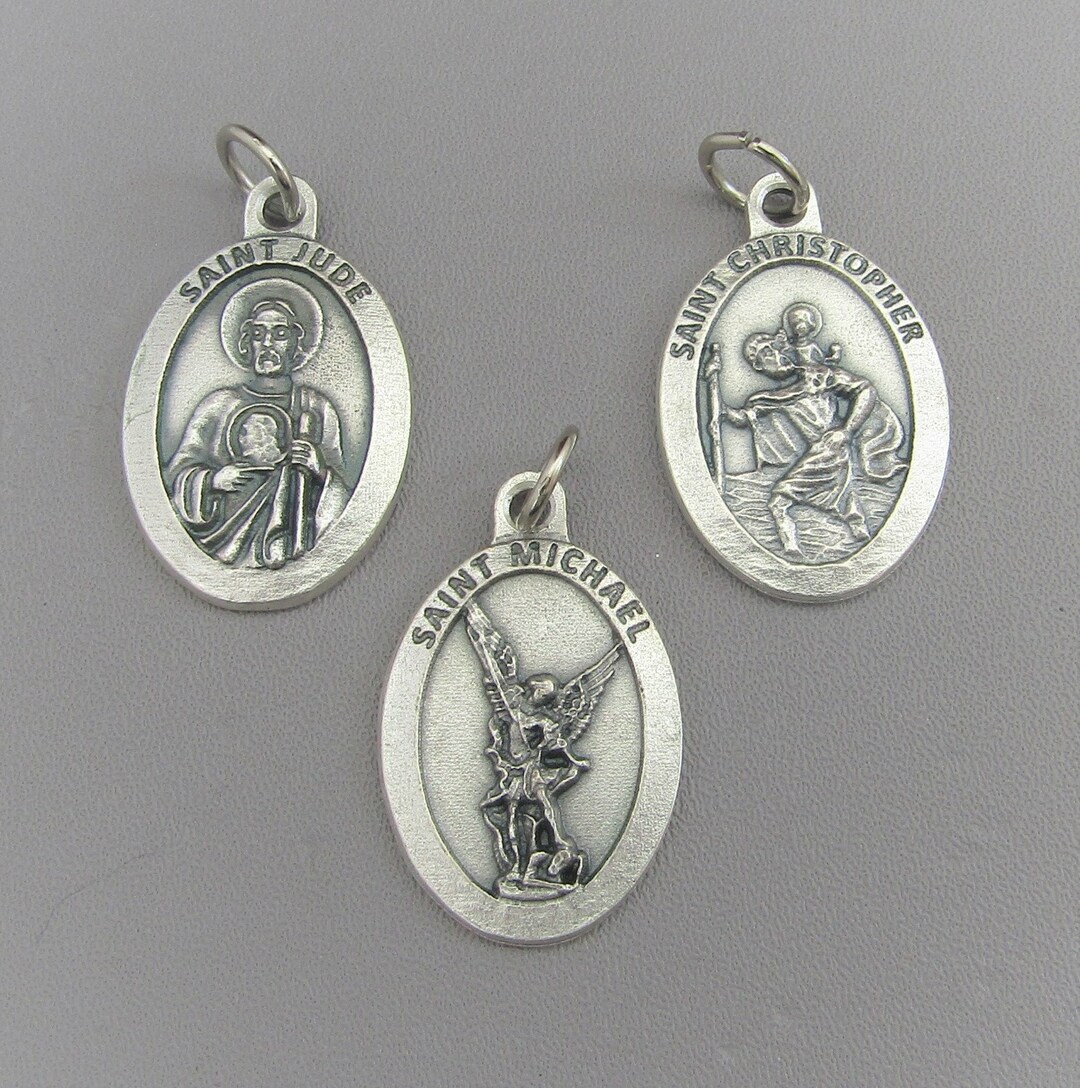 Set 3 Silver MALE Saint Charms - Saint Michael Holy Medals - St. Jude ...