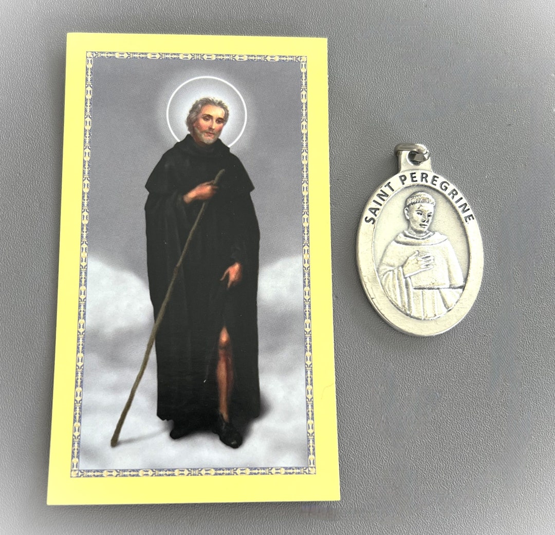 Saint Peregrine Prayer Card & Holy Medal / Large 1.5" St. Peregrine ...