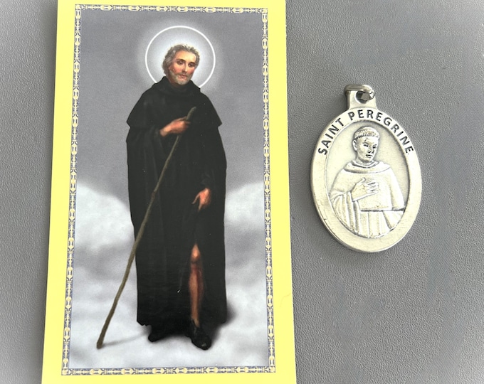 Saint Peregrine Prayer Card & Holy Medal / Large 1.5" St. Peregrine ...