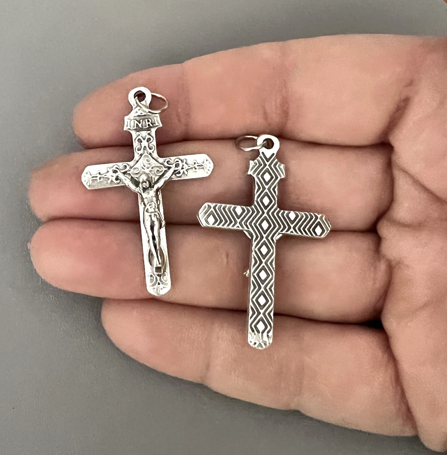 Italy Jesus INRI 1.5" Silver Rosary Crucifix / Heavy 1.5" Gold Cross ...