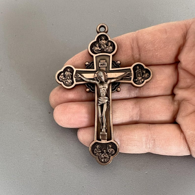 APOSTLES Copper Rosary Crucifix / Heavy 3" Large Copper Finish Crucifix ...