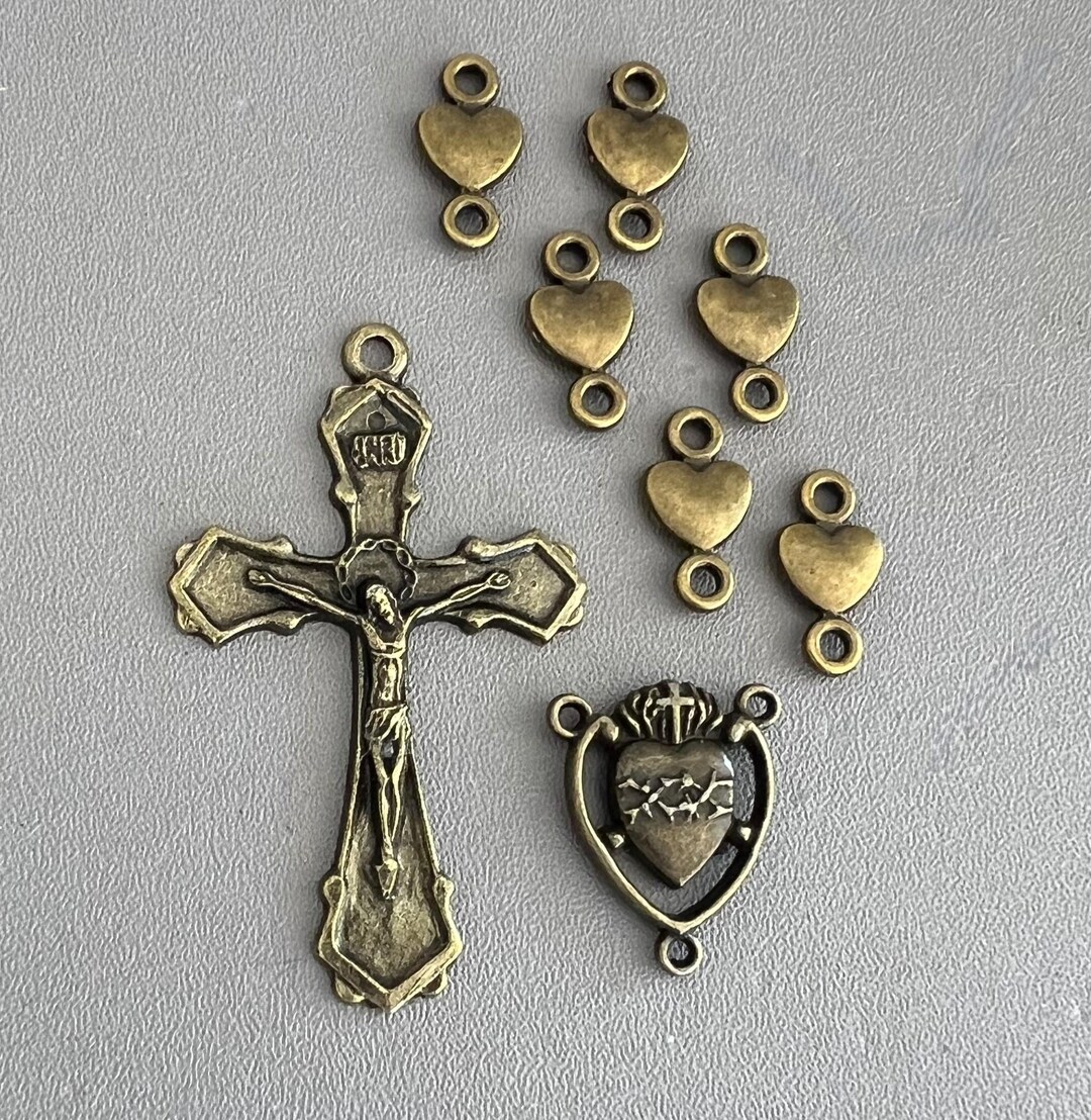 8pc BRONZE Sacred Heart Jesus Rosary Set / Sacred Heart Center ...