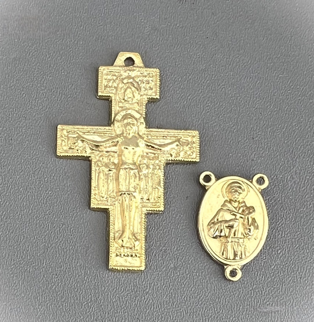 ITALY Gold St. Clare Saint FRANCIS Rosary Centerpiece & Rosary Crucifix ...