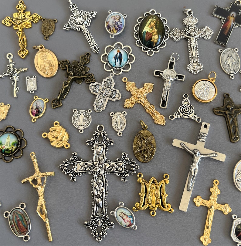 SALE Catholic Rosary Centerpiece Holy Medals & Crucifix / - Etsy