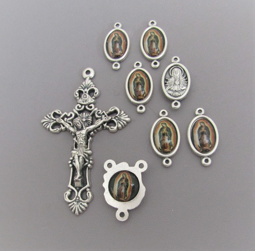 Italy SILVER Lady of GUADALUPE Rosary Centerpiece Rosary Crucifix 8pc ...