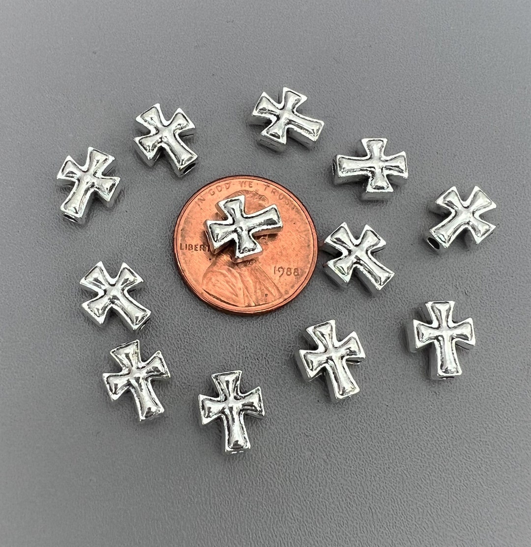 12 Silver CROSS Beads ~ 10x8 Mm Cross Beads for Rosary Bracelets ...