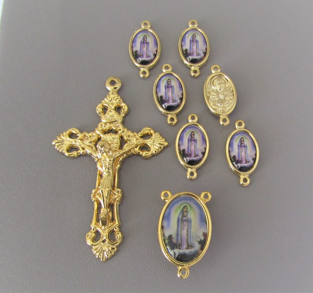Italy GOLD Lady of FATIMA Rosary Centerpiece Rosary Crucifix ~ 8pc ...