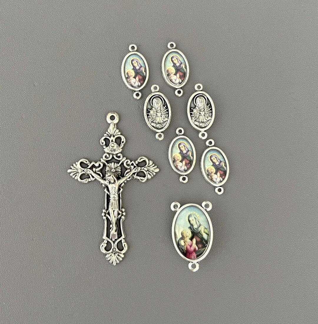 ITALY Silver Saint ANNE Rosary Centerpiece Rosary Crucifix ~ 8pc Rosary ...