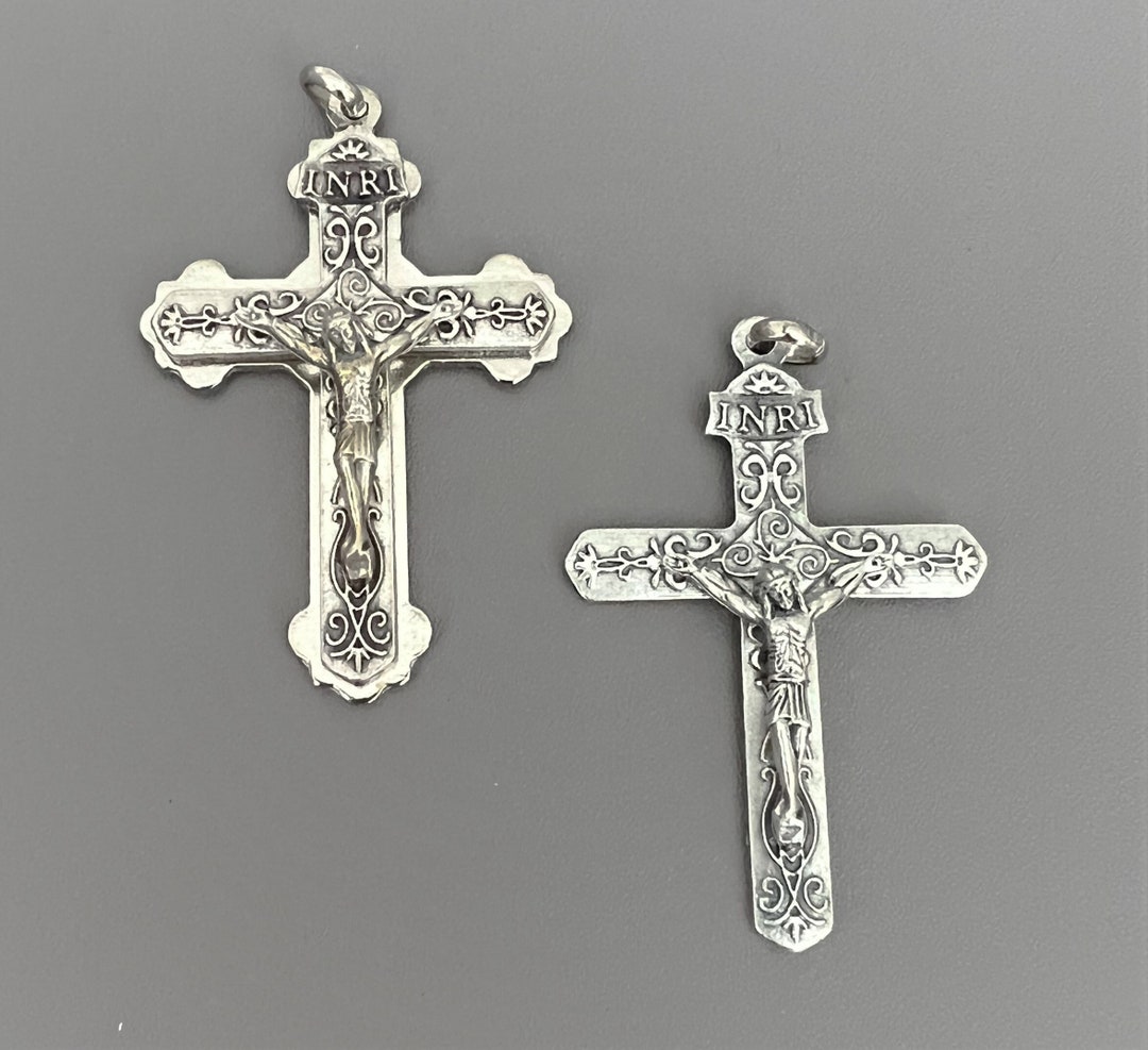 Silver ORNATE Rosary Crucifix / Heavy Cross 2 SILVER Crucifix / Italian ...