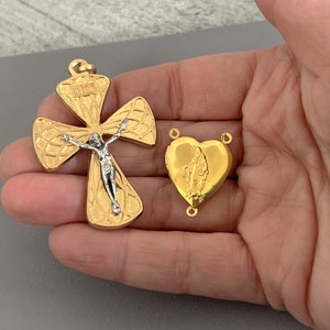 LOCKET Rosary Centerpiece & Crucifix / 2 Gold Crucifix Miraculous Medal ...
