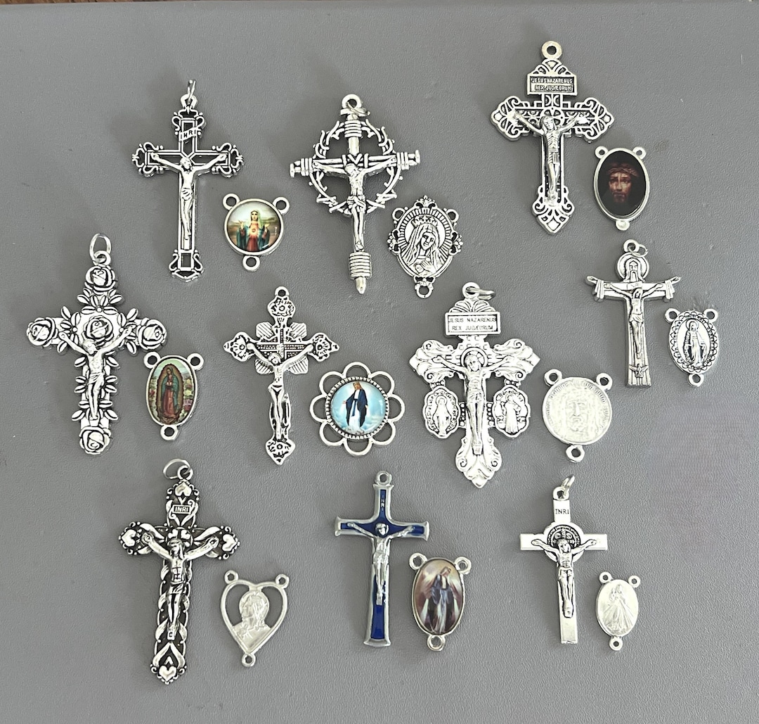 SALE 10 Rosary Crucifix & 10 Rosary Centerpiece / 20 Piece Silver ...