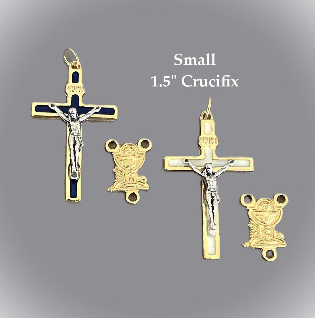 SMALL Blue or White First Communion Rosary Set / Gold Chalice ...