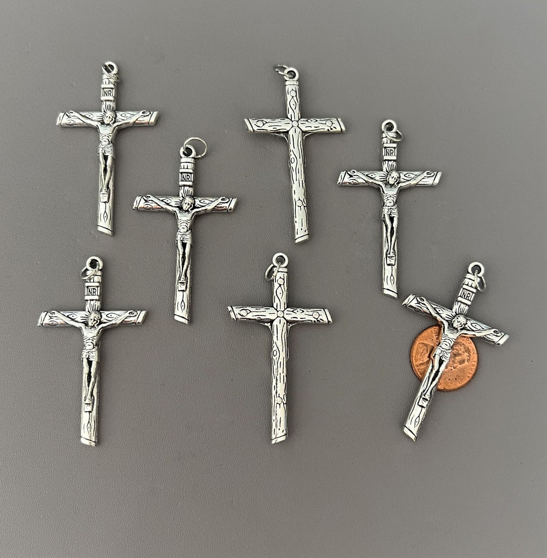 7 Large LOG Rosary Crucifix / 2" Silver Crucifix Cross / Large Catholic ...