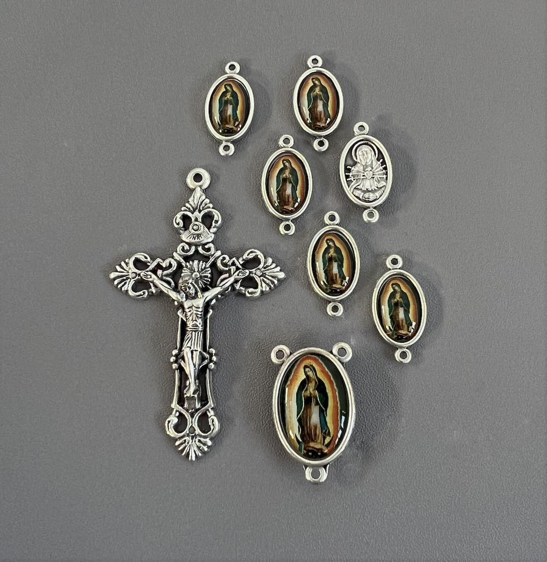 Italy SILVER Lady of GUADALUPE Rosary Centerpiece Rosary Crucifix ~ 8pc ...