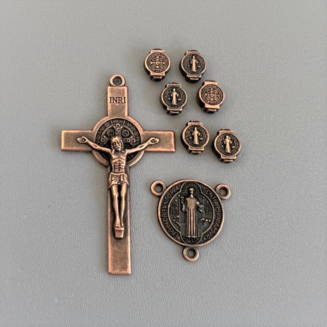 8pc COPPER Finish Saint BENEDICT Rosary Crucifix & Centerpiece / Copper ...