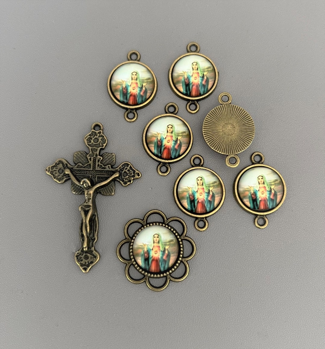 Bronze IMMACULATE Heart of Mary Rosary Centerpiece Rosary Crucifix ...