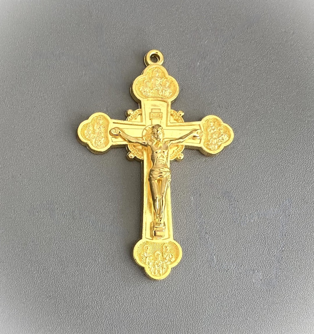 APOSTLES Gold Rosary Crucifix / Heavy 3" Large GOLD Crucifix Cross ...