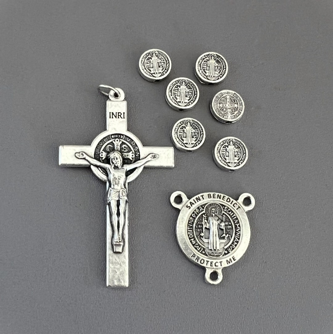8pc Silver St BENEDICT Rosary Set /saint Benedict Center Centerpiece ...
