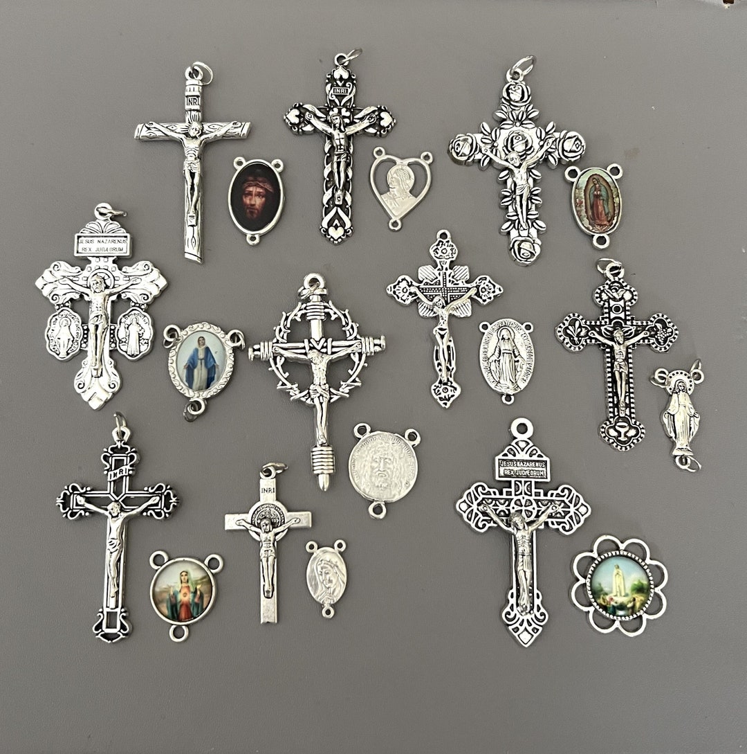 SALE 10 Rosary Crucifix & 10 Rosary Centerpiece / 20 Piece Silver ...