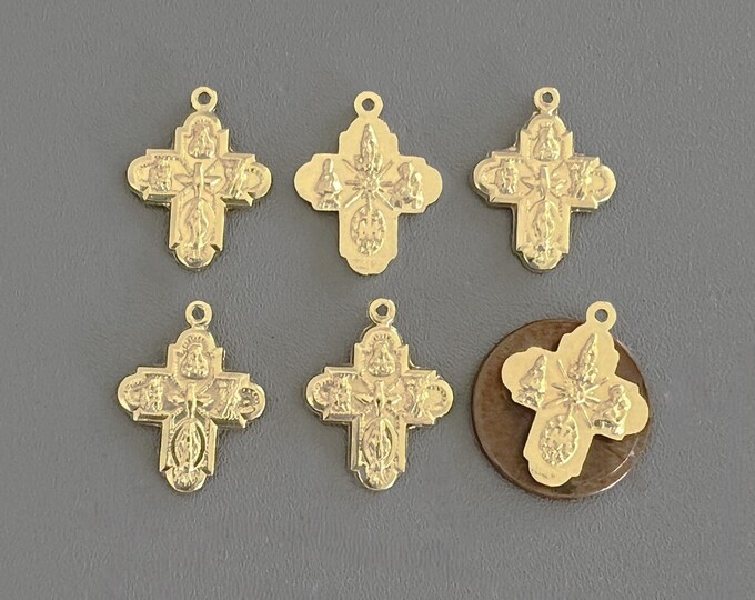 Small GOLD 4 Way Medal Charms / Gold Four Way Medals / Miraculous Medal ...