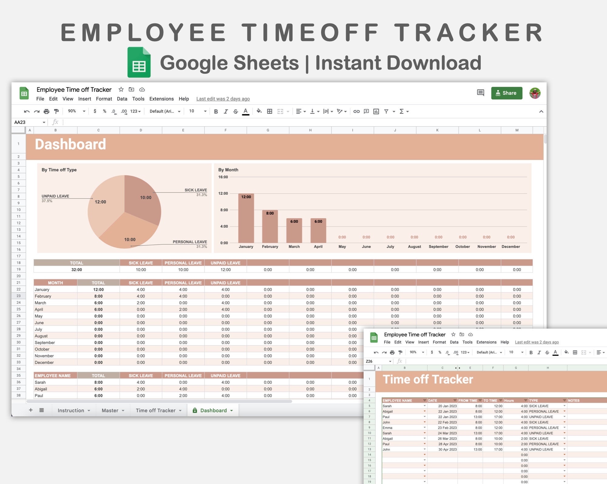 Google Sheets Employee Time off Tracker, Vacation Tracker, Sick Tracker ...