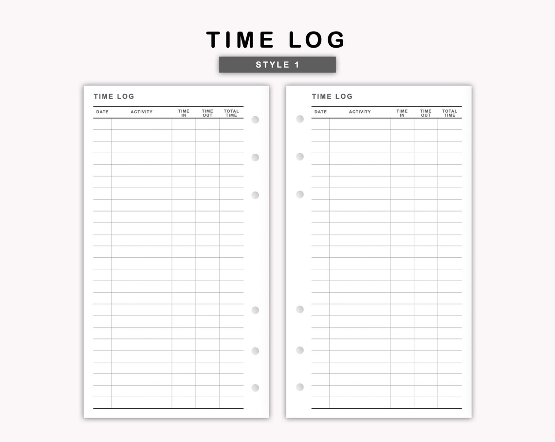 Personal Inserts Time Log Time Spent Time Sheet Work Log - Etsy