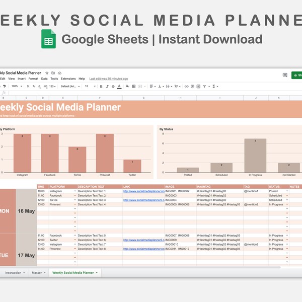 Weekly Social Media Content Planner - Etsy