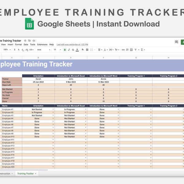 Employee Training Google Sheet Tracker - Etsy