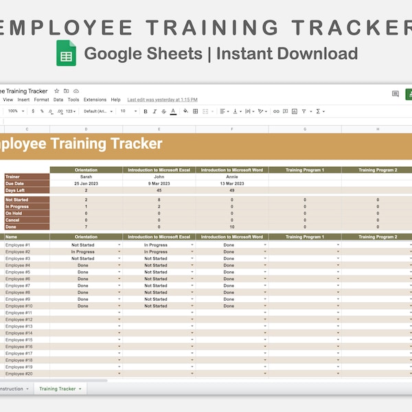 Employee Training Google Sheet Tracker - Etsy