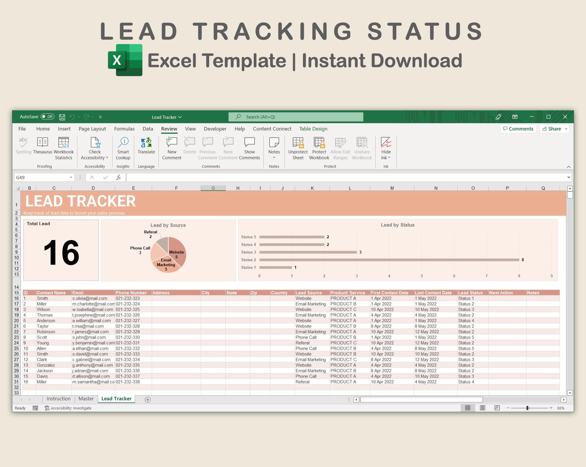 Lead Tracker Excel Lead Tracking Spreadsheet Sales Lead Tracker Lead