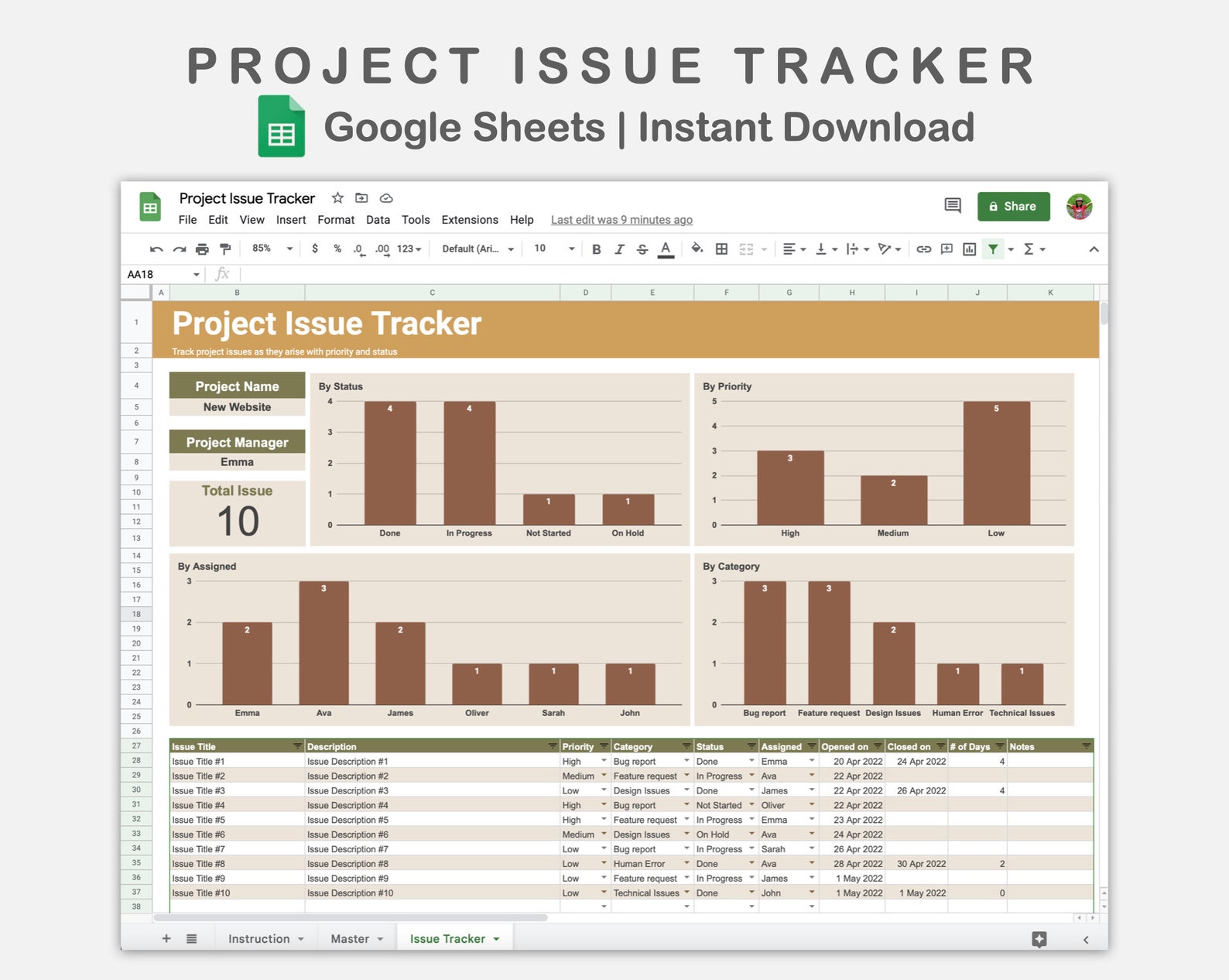 Issue Tracker Template Google Sheets Issue Tracker Project - Etsy