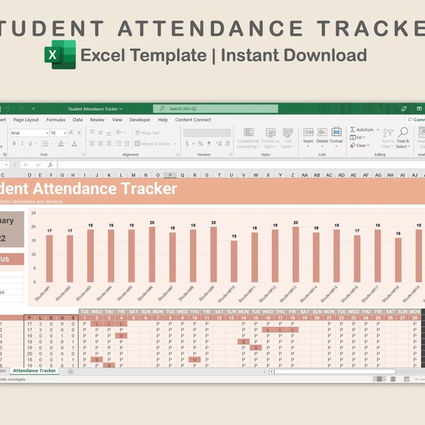 Excel Student Attendance Tracker - Etsy