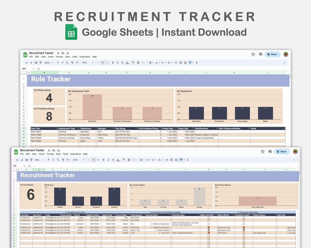 Recruitment Tracker for Google Sheets Applicant Tracking - Etsy
