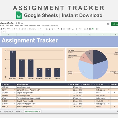 Assignment Tracker Google Sheets Spreadsheet Homework - Etsy
