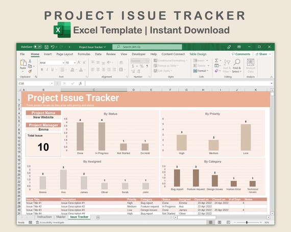 Project Issue Tracker Excel Template