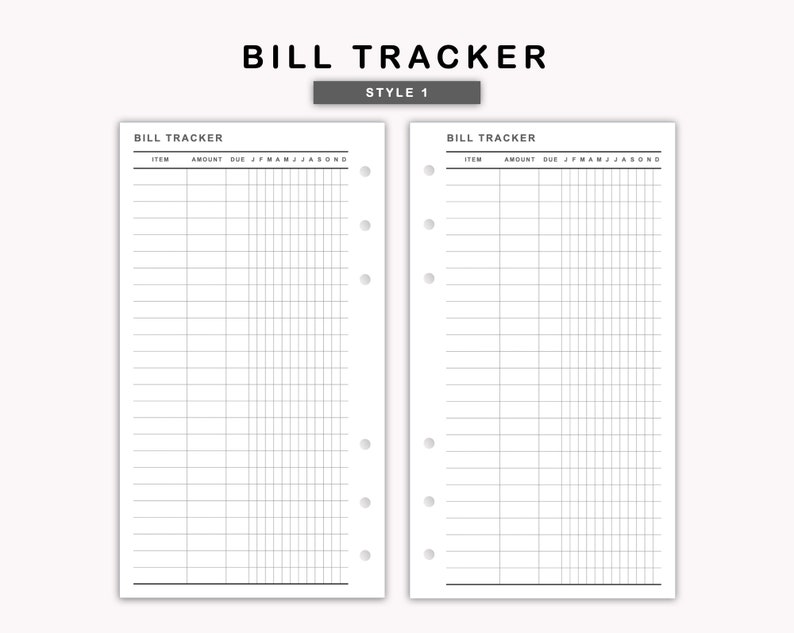Personal Inserts Bill Tracker Finance Planner Printable - Etsy