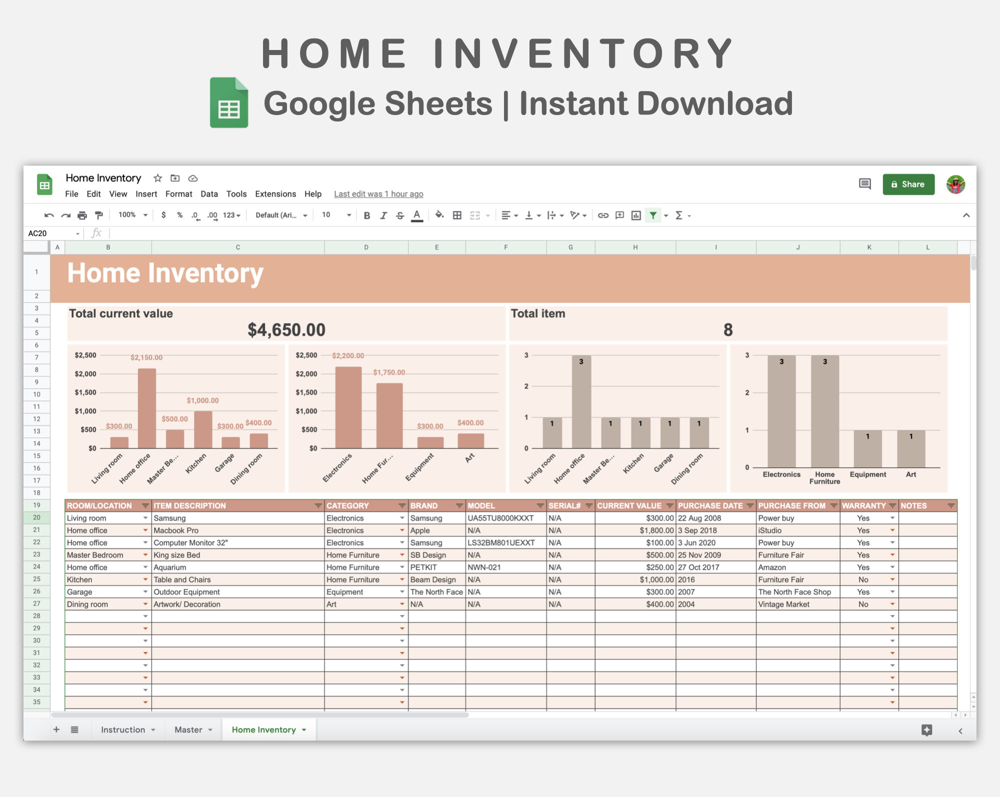 Home Inventory Excel Template