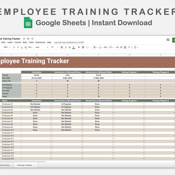 Employee Training Google Sheet Tracker - Etsy