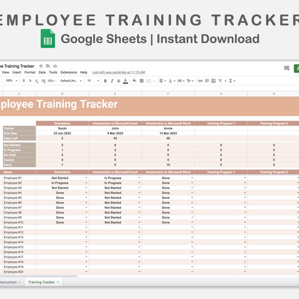 Employee Training Google Sheet Tracker - Etsy